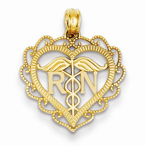 14K Yellow Gold Registered Nurse Heart Pendant
