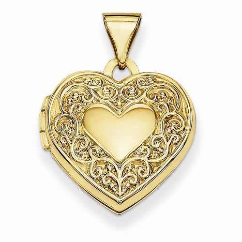 14k Gold Scroll Heart Locket | CharmsToTreasure | CharmsToTreasure