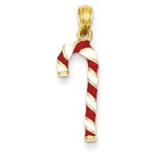 14k Gold Enameled Candy Cane Charm | CharmsToTreasure | CharmsToTreasure